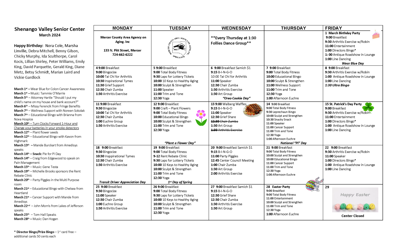 Mercer County | Shenango Valley Senior Center Events Mercer County | Shenango Valley Senior Center Events